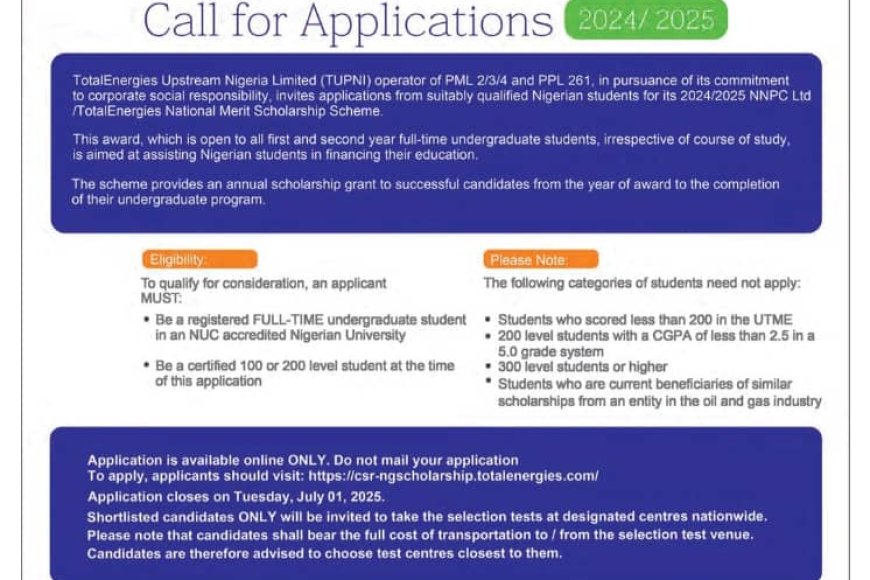 NNPC / TotalEnergies National Merit Scholarship Scheme 2024/2025 – Call for Applications ...