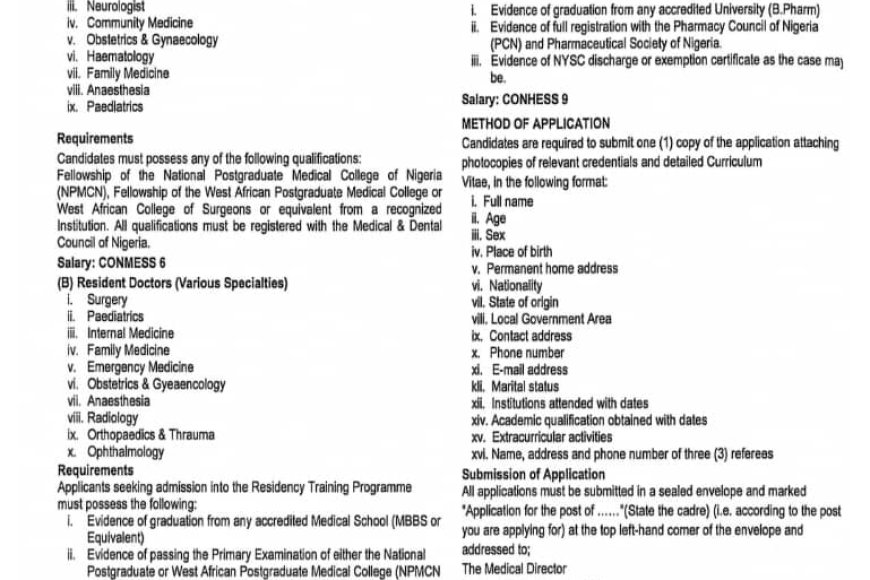 Federal Medical Centre Bida, Niger State – Vacancies for Consultants ...